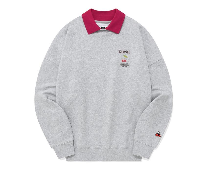 Kirsh CHERRY撞色翻領大學T（冷灰色） (Creatrip)