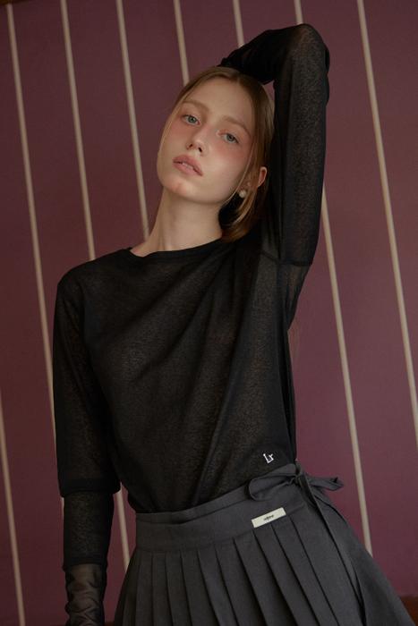 leterie 透膚長袖T恤（黑色） (Creatrip)