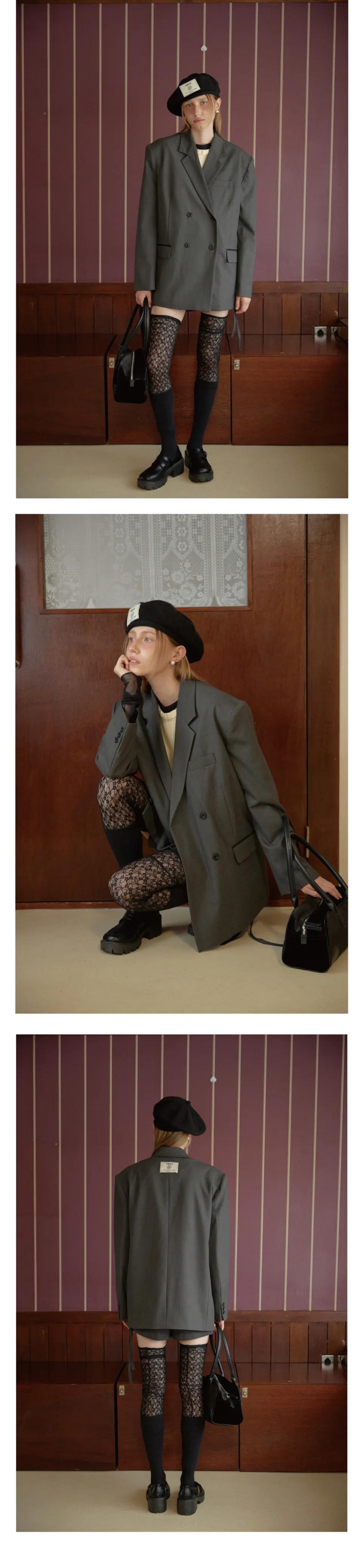 leterie LETERIE雙排扣西裝外套（深灰色） (Creatrip)