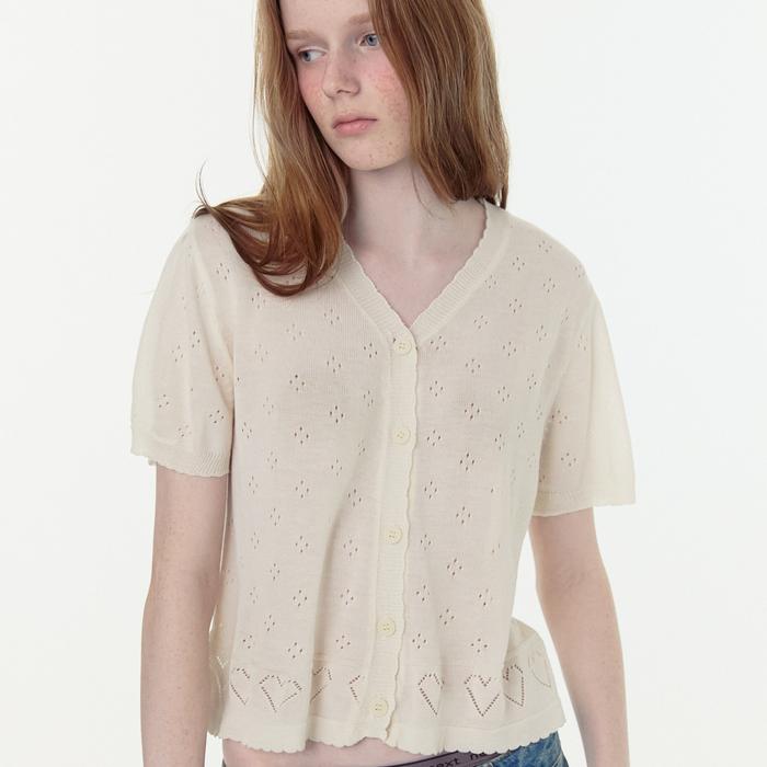 RONRON RONRON SCOTCH HEART POINTED SUMMER KNIT CARDIGAN (Creatrip)