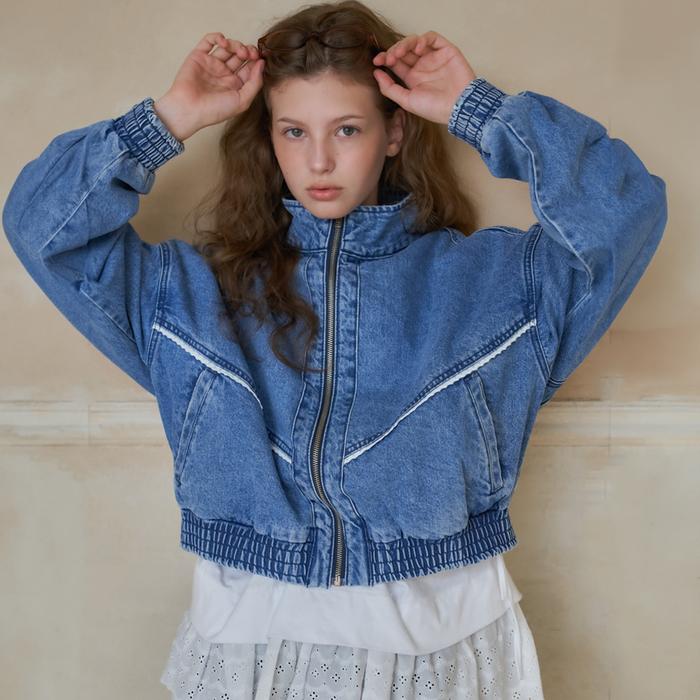 RONRON RONRON TORCHON LACE BLOUSON ZIP UP DENIM JACKET (Creatrip)