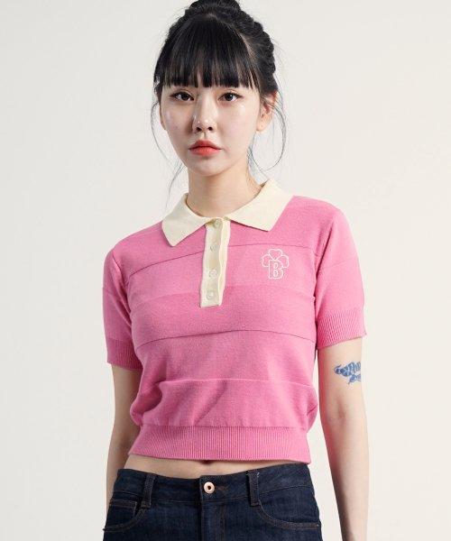 BENIR98 BENIR98 B clover collar cropped knit t-shirt (Creatrip)