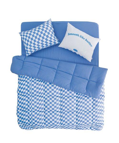 믹스앤매치 Mood Checkerboard Antibacterial Blanket and Pillow Set Blue (Creatrip)