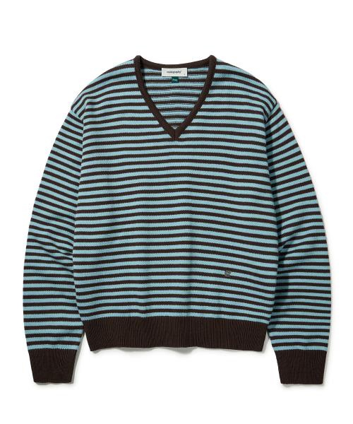 Code:graphy (Women) V-neck striped knit_brown (Creatrip)