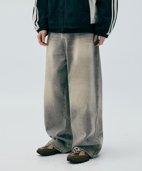 Codegraphy Extra wide super baggy fit mud denim pants_light gray (Creatrip)