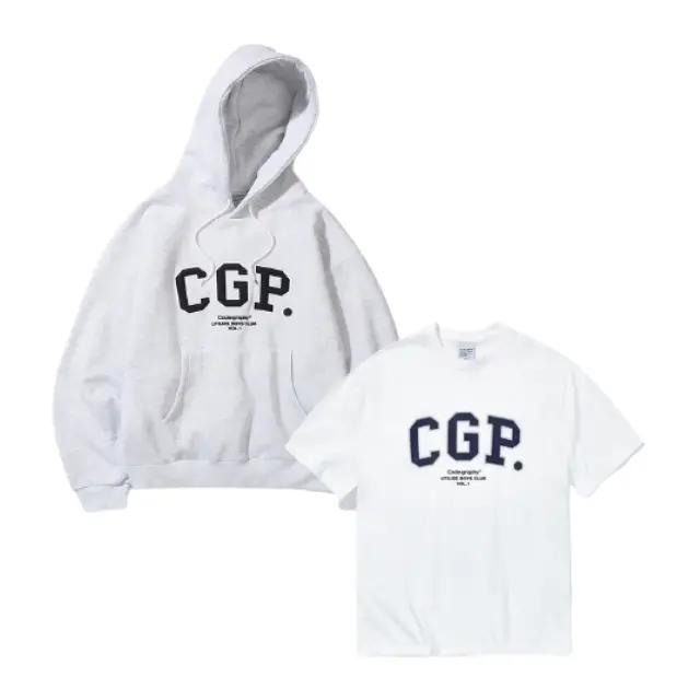 Code:graphy [1+1] CGP LOGO短袖T恤（白色） + 弧形CGP LOGO帽T（冷灰色） (Creatrip)