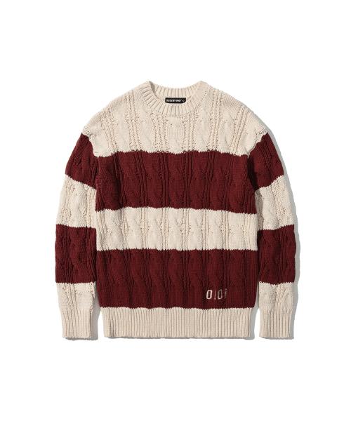 oioi STRIPE CABLE KNIT BURGUNDY (Creatrip)