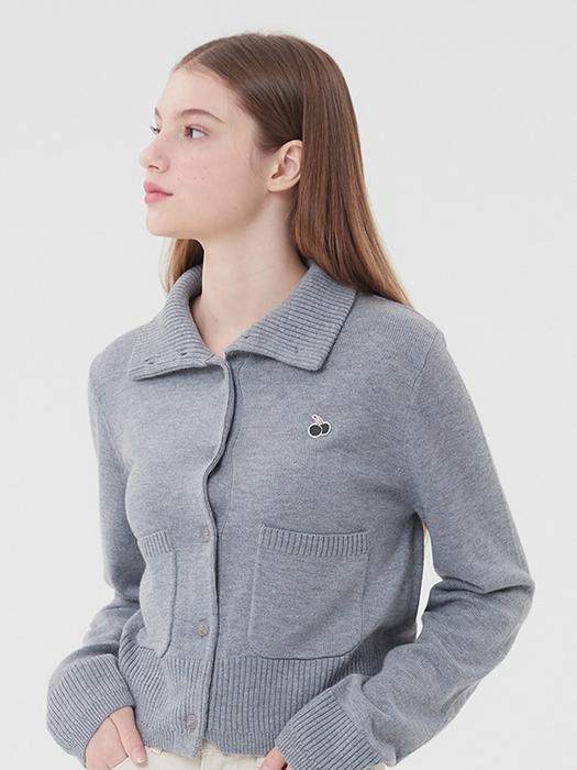 Kirsh UNI SMALL CHERRY HIGH-NECK KNIT CARDIGAN MELANGE GRAY (Creatrip)