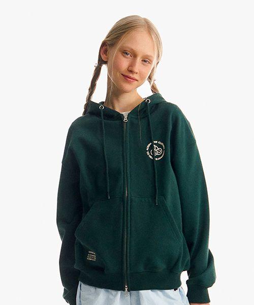 Kirsh [SALE] DOODLE CHERRY CIRCLE LOGO HOODIE ZIP UP DARK GREEN (Creatrip)